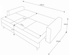 Expedo Rozkládací čalouněná pohovka BRISA, 234x87x90, itaka 14