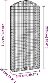 Klenutý gabionový koš 100 x 30 x 220/240 cm pozinkované železo 153431