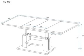 konferenční stolek rozkládací a zvedací ISO 65x110/170