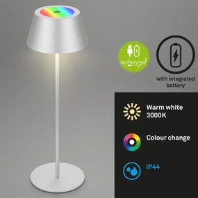 Brilo - LED RGB St nab doty stolní lampa KIKI LED/2,6W/5V IP44 2600 mAh stříbrná