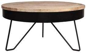 Černý odkládací stolek s deskou z mangového dřeva LABEL51 Saran, ⌀ 80 cm