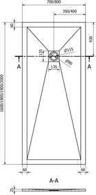 Mexen Stone+, obdélníková vanička z minerálního kompozitu 160 x 70 cm, antracitová, 44717016