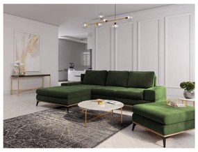 Lahvově zelená rozkládací rohová pohovka Windsor &amp; Co Sofas Planet, levý roh