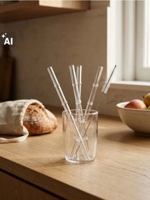 Sinsay - Sada skleněných brček s čisticím kartáčkem 5 pack - clear