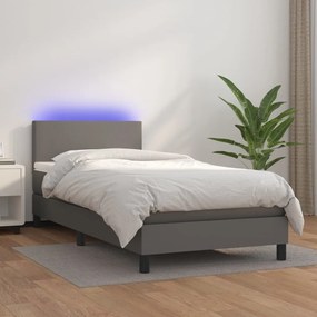 vidaXL Box spring postel s matrací a LED 90x200 cm umělá kůže [3134084] Barva: Šedá