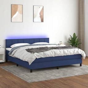 Box Spring Postel S Matrací A Led Textil Modrá Blok se čtverci 160 x 200