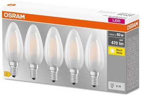 5 ks matná LED žárovka E14 4 W BASE teplá bílá