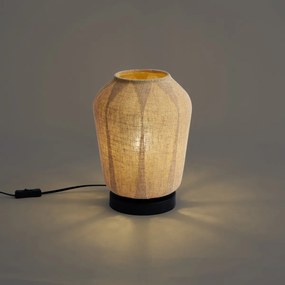 Japandi stolní lampa černá s béžovým lněným stínidlem 21,5 cm - Nami