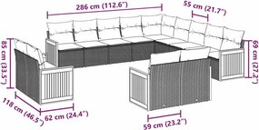 13dílný zahradní sedací souprava s poduškami černý polyratan 3260607