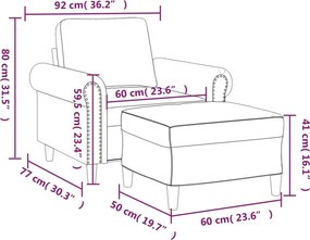 Křeslo s podnožkou světle šedé 60 cm samet 3201205