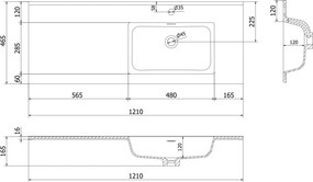 Mexen Orio koupelnová skříňka 120 cm s umyvadlem Otis pravá, 1S, 1D, bílý lesk - 91A13-12047-3-BBFF00-W18P00