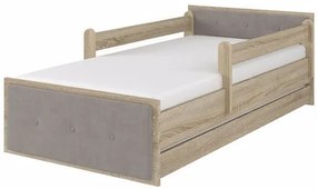Dětská postel Max Čalouněná 160x80 cm - Dub Sonoma - 1x krátká + 1x dlouhá zábrana se šuplíkem - čalounění Hnědá
