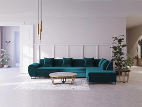 KOOKO HOME Rohová rozkládací sametová pohovka s úložným prostorem Calmato XL pravý roh