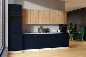 Kuchyňská linka PALINI 300cm Marine blue + dub artisan