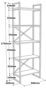 Černý/přírodní regál v dekoru borovice 58x175 cm Nicol – Kalune Design