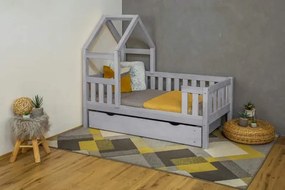 MAXIDO Dětská postel domeček Zara - jeden šuplík 200x90 šedá