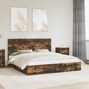 Postel s úložným prostorem se zásuvkou Kouřový dub 180 x 200 cm 3409528