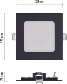 EMOS Černý vestavný LED panel hranatý 120 x 120mm 7W CCT Premium ZD2323
