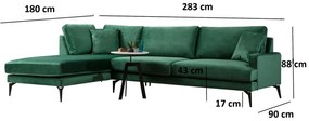 Designová rohová sedačka Fenicia 283 cm zelená - levá