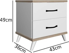 PERHO noční stolek na nožičkách, dub Sonoma/bílá