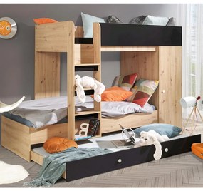 Dvoupatrová postel SMART 2 + přistýlka | 90x200 + 2x 85x200 | UNI provedení | artisan/černá