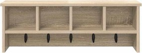 věšák, nástěnný, 4 poličky, háčky, kompozitní dřevo, 26x75x16 cm, dub sonoma, Dekorino TK20260021