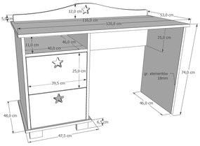 BabyBeds Dětský stoleček - hvězdičky  120 cm x 48 cm x 74 cm