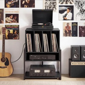 Costway Stojan na gramofon s integrovanou nabíjecí stanicí a 4 přepážkami