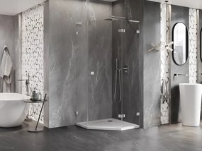 Mexen Lunar, L pravý výklopný pětiúhelníkový sprchový kout 80 x 80 cm, 8mm čiré sklo, chromový profil, 831L-080P-080L-01-00-P