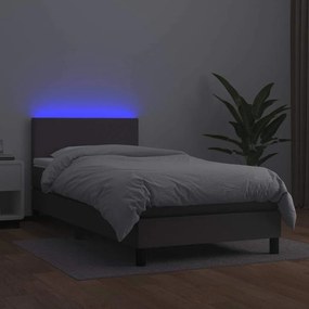 Box spring postel s matrací a LED šedá 100x200 cm umělá kůže 3134091