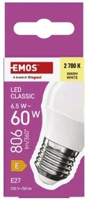 Emos lighting LED žárovka Classic Mini Globe / E27 / 6,5 W (60 W) / 806 lm / teplá bílá 1525733293