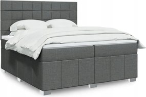 Box Spring Postel S Matrací Textil Tmavě Šedá Blok se čtverci 200 x 200 c