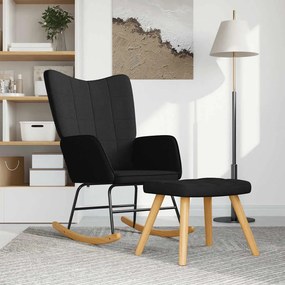 Houpací křeslo se stoličkou černé textil 328024