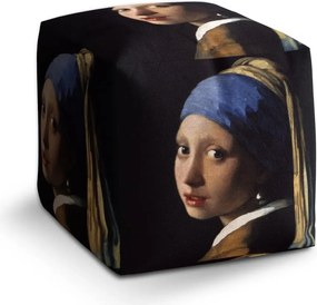 Sablio Taburet Cube Dívka s perlou - Johannes Vermeer - 50x50x50 cm