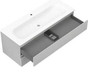 Mexen Rivel, koupelnová skříňka 120 cm s umyvadlem Vela, 2 zásuvky, drážkovaná, šedá matná/bílá, 91A20-12047-2-BFF62-W23M0
