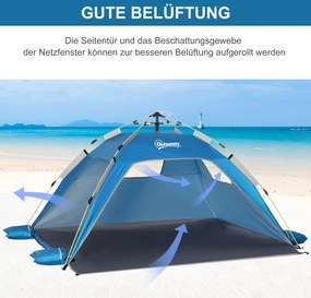 Pop-up-Strandzelt, Fiberglasrahmen, 4 Taschen, Netzfenster, flexibel, Blau