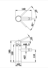 Gamma Roy, bidetová baterie h-180, černá matná, GMA-BRYPB-BK