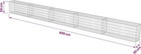 Gabionová zeď s víky z pozinkované oceli 600 x 30 x 50 cm 143583