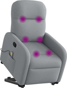 Zvedací masážní polohovací křeslo světle šedé textil 3302982