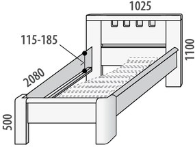Postel Florencia, čelo rovné čtverečky 90 Domestav F104 Materiál: Buk cink, Barevne provedení: Moření
