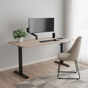 Výškově nastavitelný stůl OfficeTech A, 160 x 80 cm, černá podnož, dub
