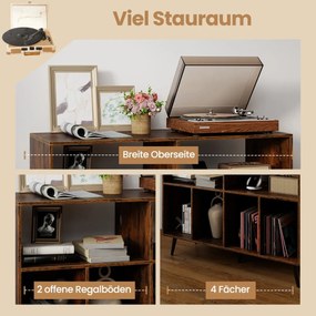 Costway 3 Řadový stojan na gramofon s nabíjecí stanicí a vinylovými úložnými