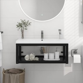Nástěnný koupelnový regál pod umyvadlo černý 79x38x31 cm železo - Default Title