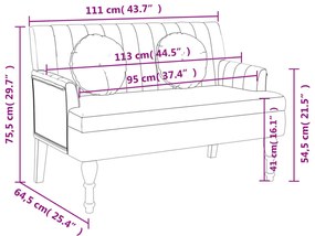 Lavice s polštáři světle šedá 113 x 64,5 x 75,5 cm textil,  372130