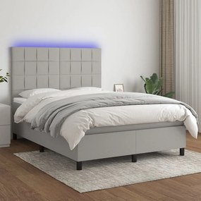 Box spring postel s matrací a LED světle šedá 140x200 cm textil 3134877