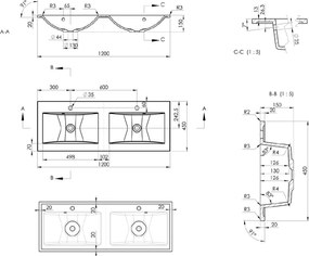 Sapho Sapho, YUKON dvojumyvadlo 120x45cm, litý mramor, bílá, YU120
