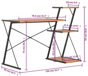 vidaXL Marketos Psací stůl s poličkou černý a hnědý 116 x 50 x 93 cm