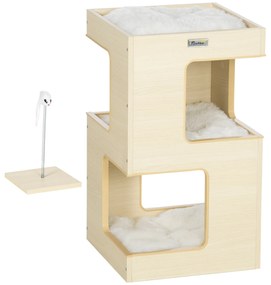 PawHut cat cave třípatrová skříňka pro kočky vnitřní domeček pro kočky s polštáři a hračkami z dubového dřeva 34x34x60 cm pro milovníky koček | Aosom…