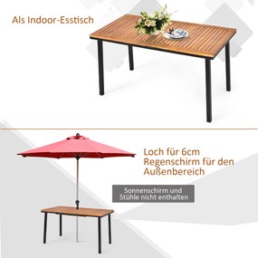 Costway Zahradní stůl s otvorem na slunečník akátové dřevo – 140 × 75 × 76 cm