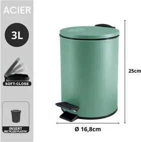 Spirella ADELAR pedálový odpadkový koš 3 L matná zelená / ocel